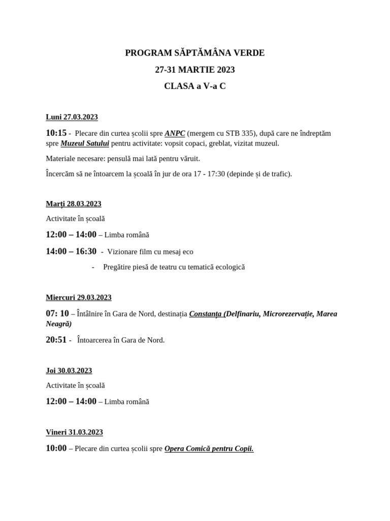 Program Saptamana Verde | PDF