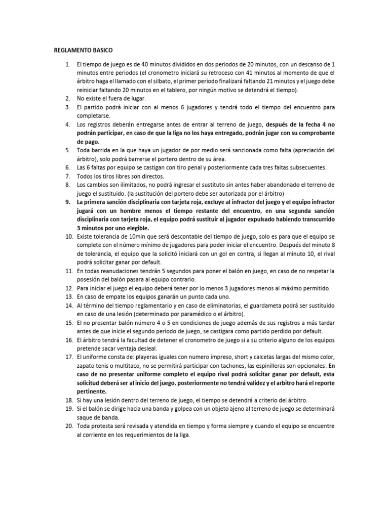 Reglamento Basico Fut 9 | PDF