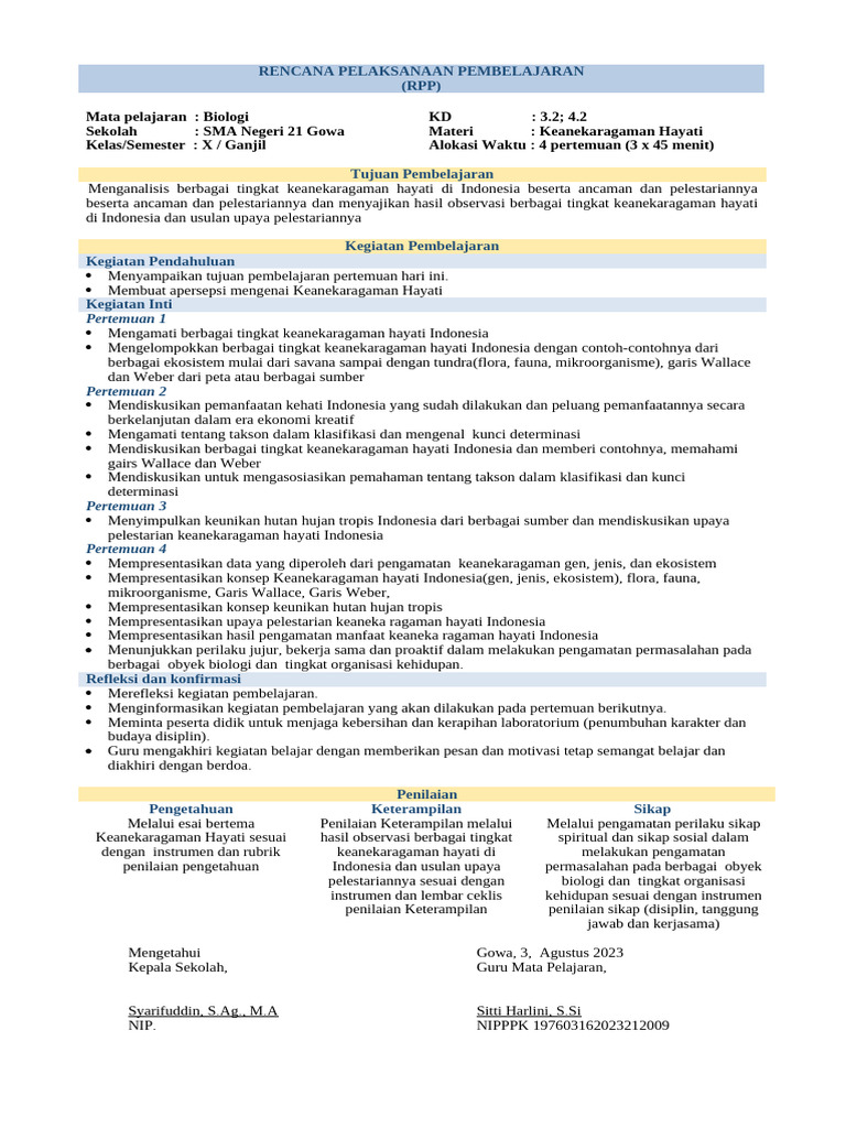 RPP Keanekaragaman Hayati | PDF