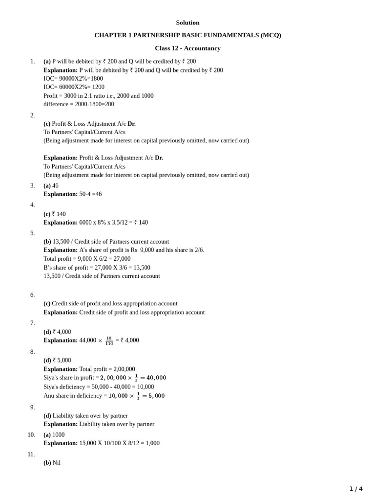 Chapter 1 Partnership basic fundamentals Solution | PDF