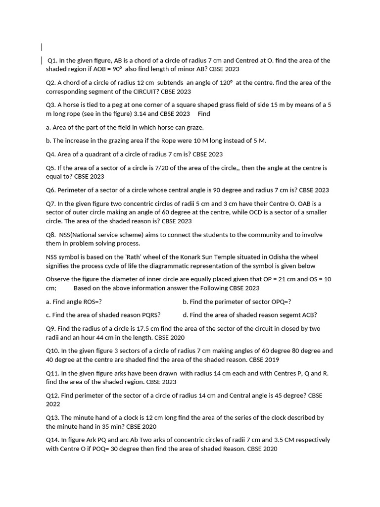 Circle Area and Perimeter Questions | PDF | Circle | Area