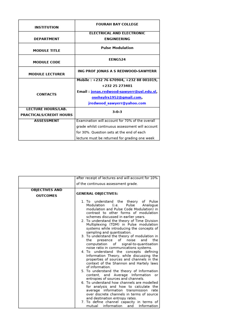 Pulse Modulation Lecture Notes 01 Year V For Presentation Pdf Modulation Computers