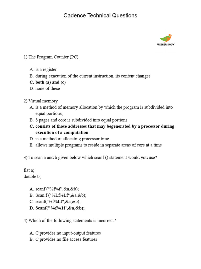 Cadence Technical Model Question Paper | PDF