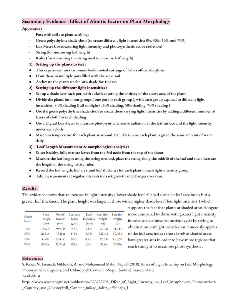 Secondary Evidence - Effect of Abiotic Factor On Plant Morphology | PDF