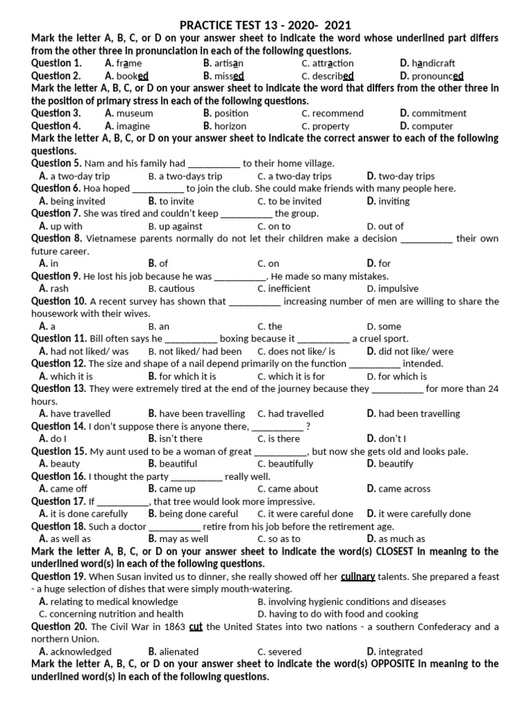 Practice Test 13 - Đề | PDF