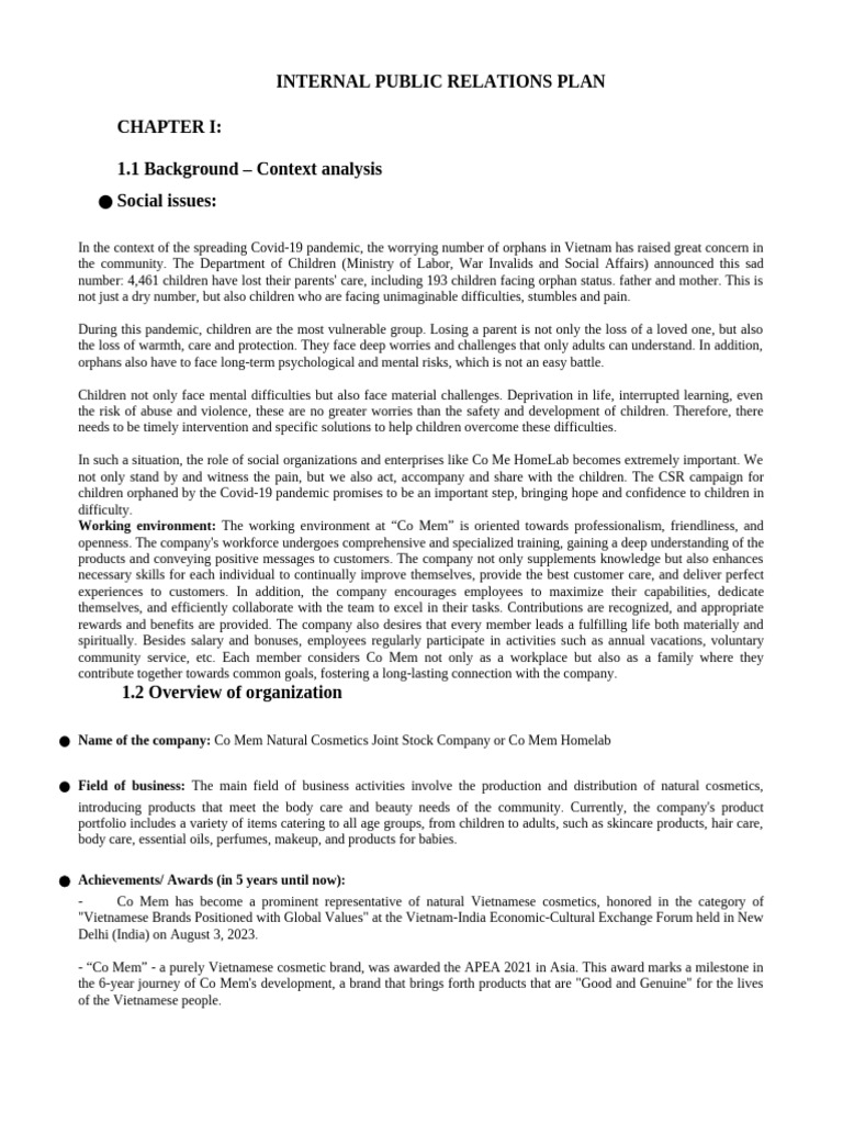 Internal Public Relations Plan | PDF