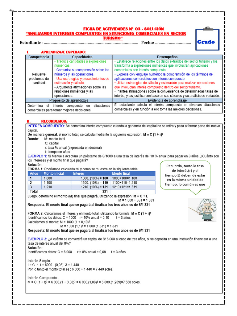 Solución Ficha 3 - Interés Compuesto- Eda 6 | PDF