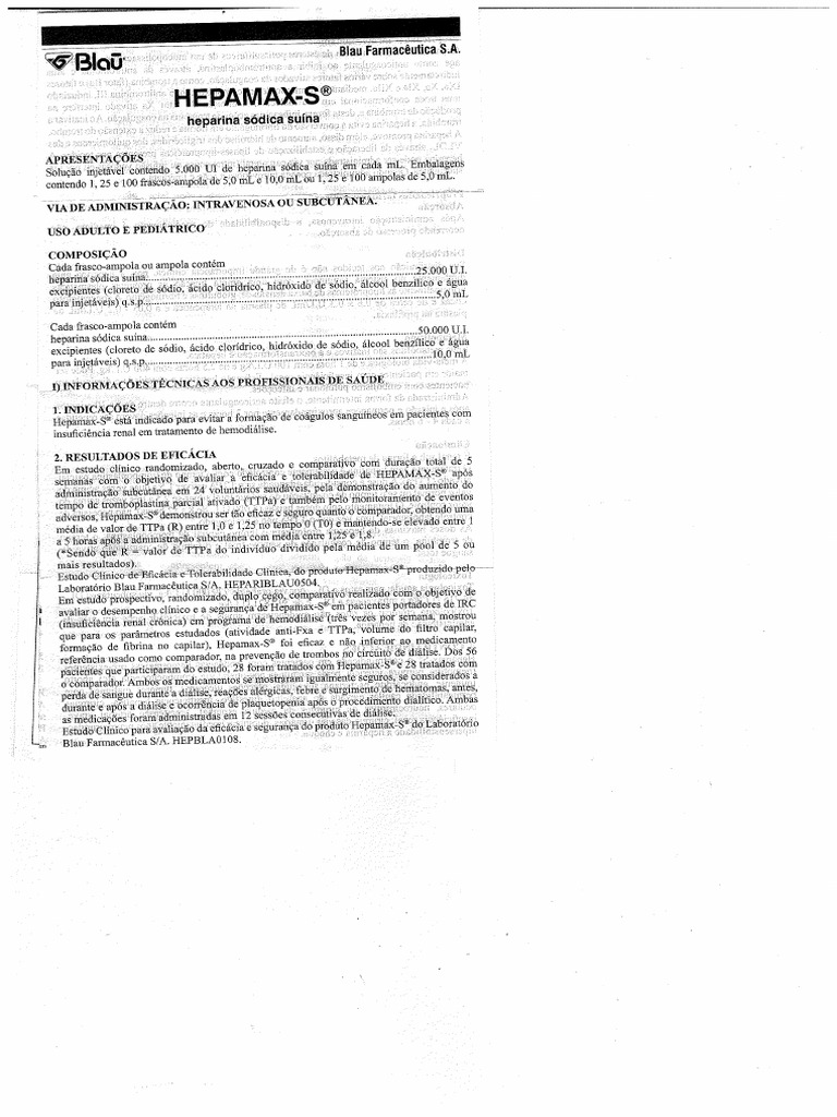 Bula - HEPAMAX-S Heparina Sódica Suína 5.000 U.I ML | PDF