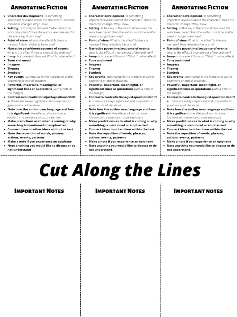 Annotating Fiction Book Mark | PDF
