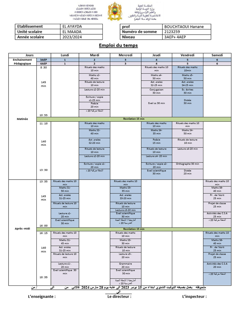 Emploi Du Temps | PDF