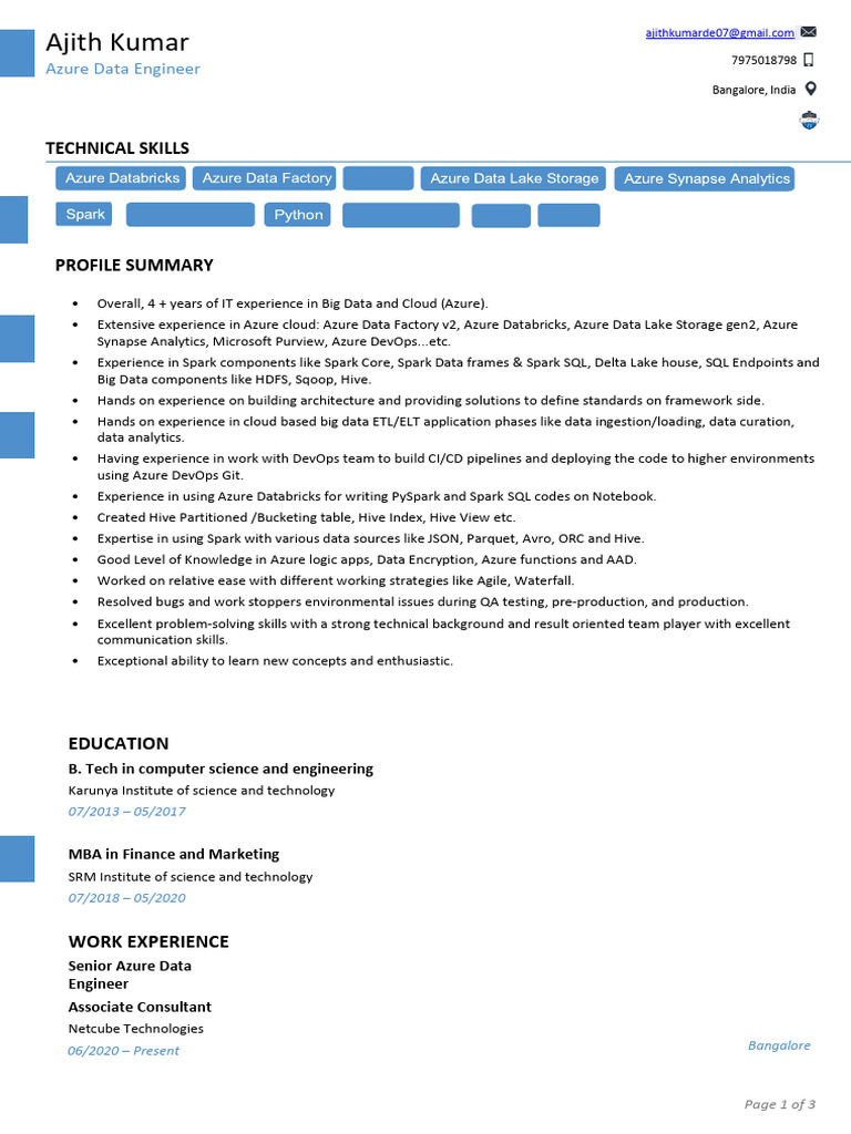 Ajith AzureDataEngineer Resume | PDF