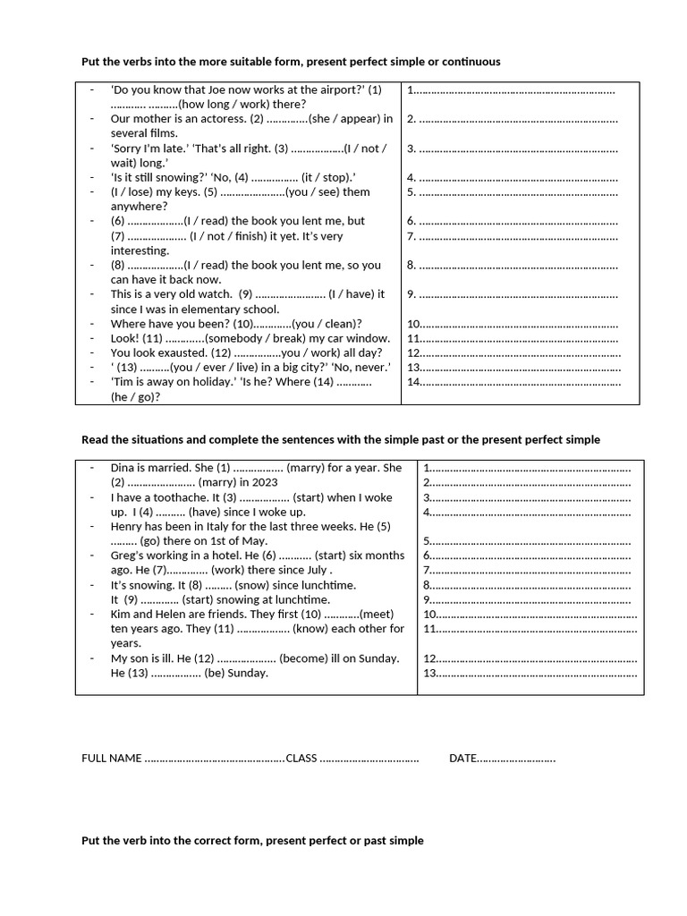 test 2 3bb present perfect past | PDF