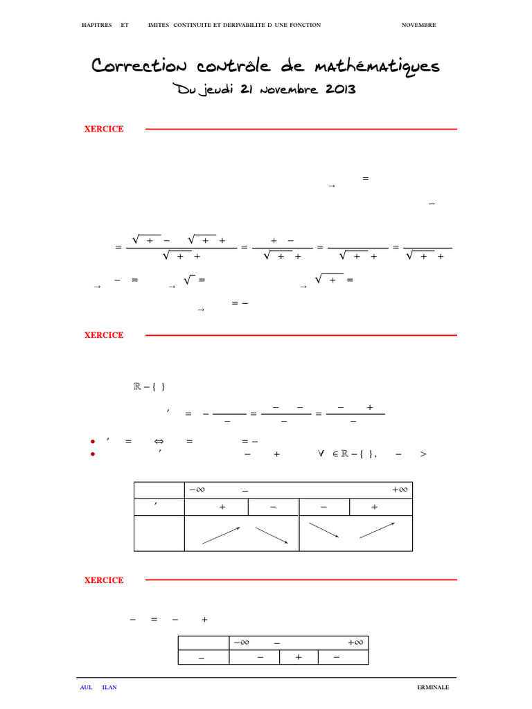 Continuite Et Derivabilite D Une Fonction Corrige Devoir 2 | PDF