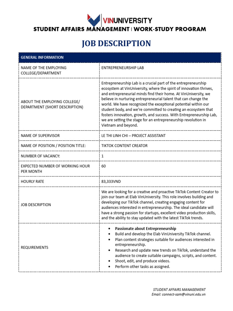 Elab WS Job Description - Tiktok Content Creator | PDF ...
