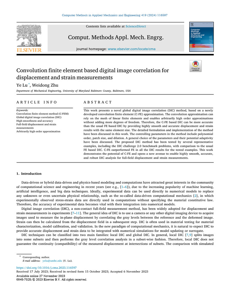 Convolution Finite Element Based Digital Image Correlation For Displacement and Strain ...