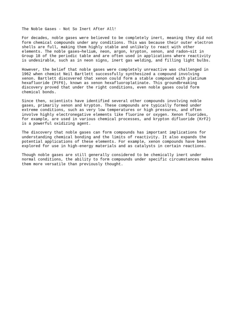 Expanded Noble Gases Not So Inert | PDF