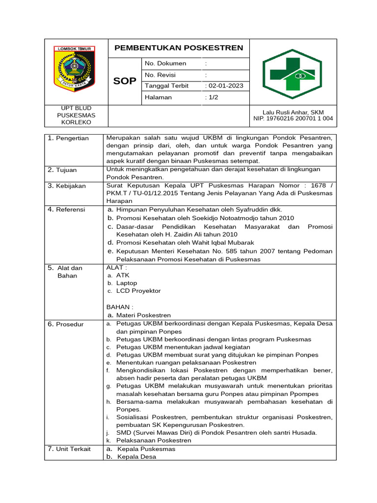 Sop Pembentukan Poskestren | PDF