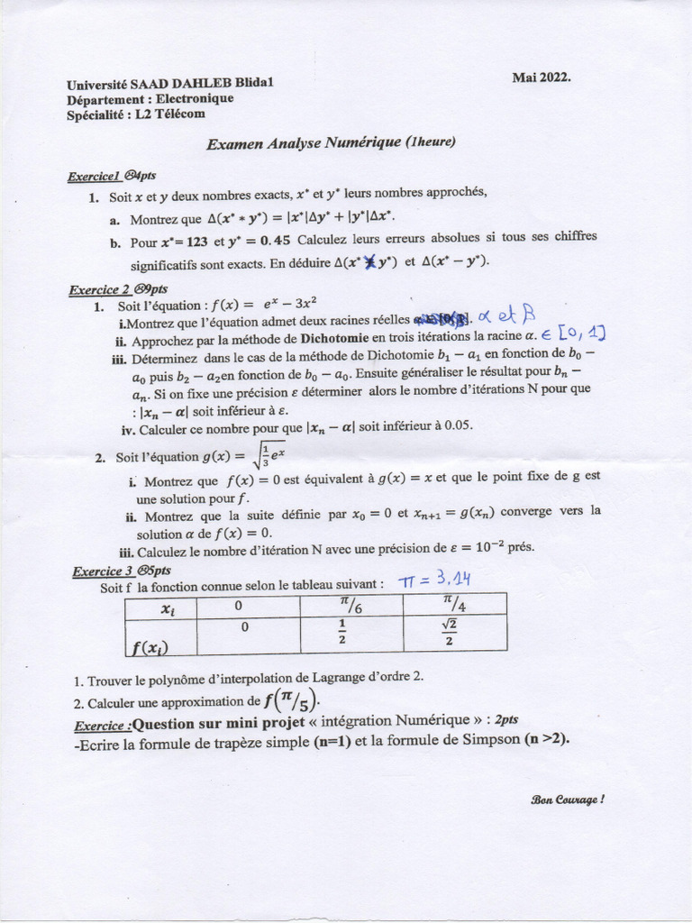 Examen5 Corrigé Méthode Numérique | PDF