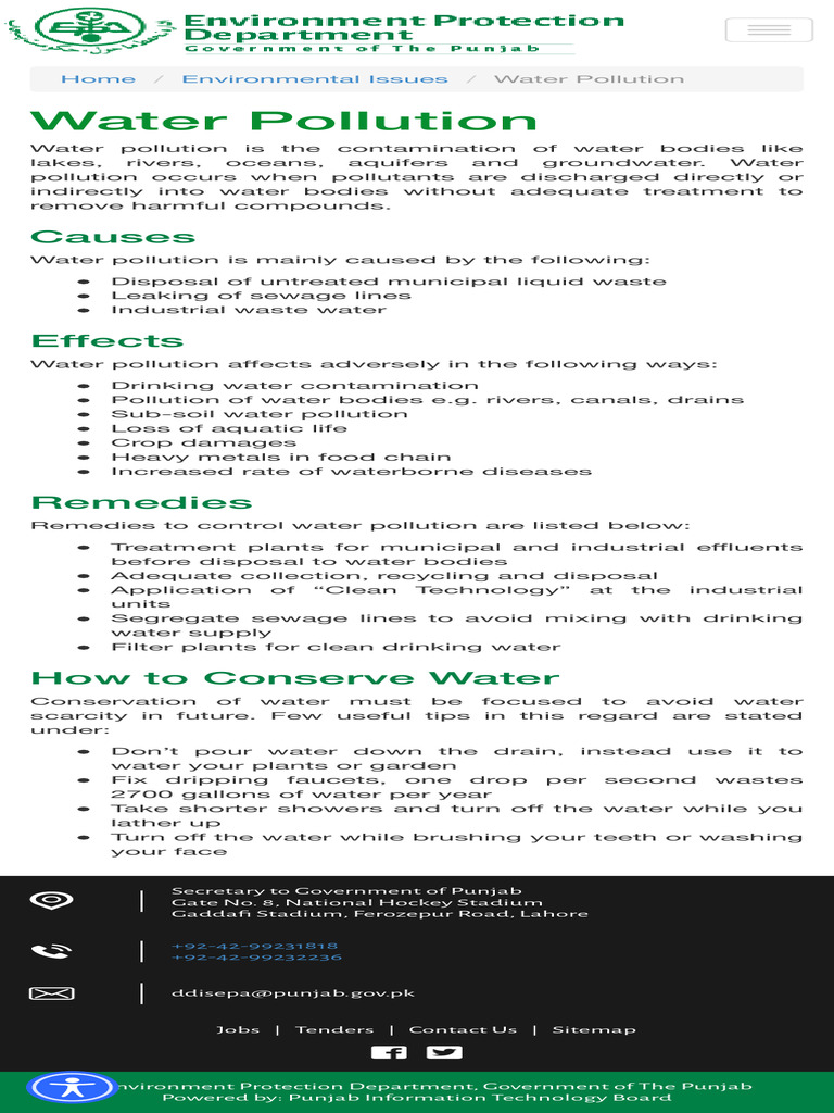 Water Pollution Environment Protection Department | PDF | Home & Garden