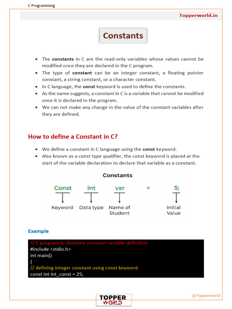 Constants in C | PDF