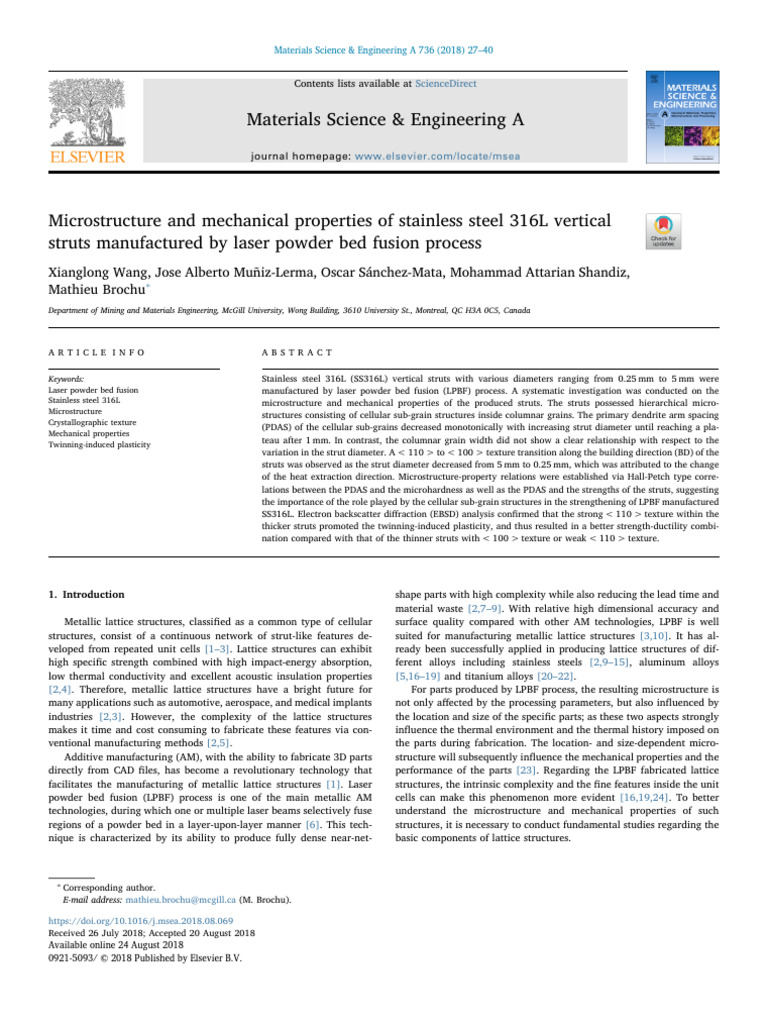 Microstructure and Mechanical Properties of Stainless Steel 316L ...