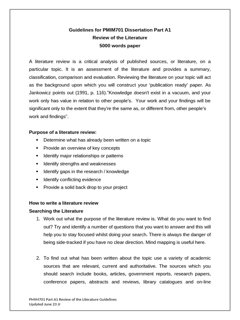 Guidelines For 701 Review of The Literature A1 June 23 JJ | PDF