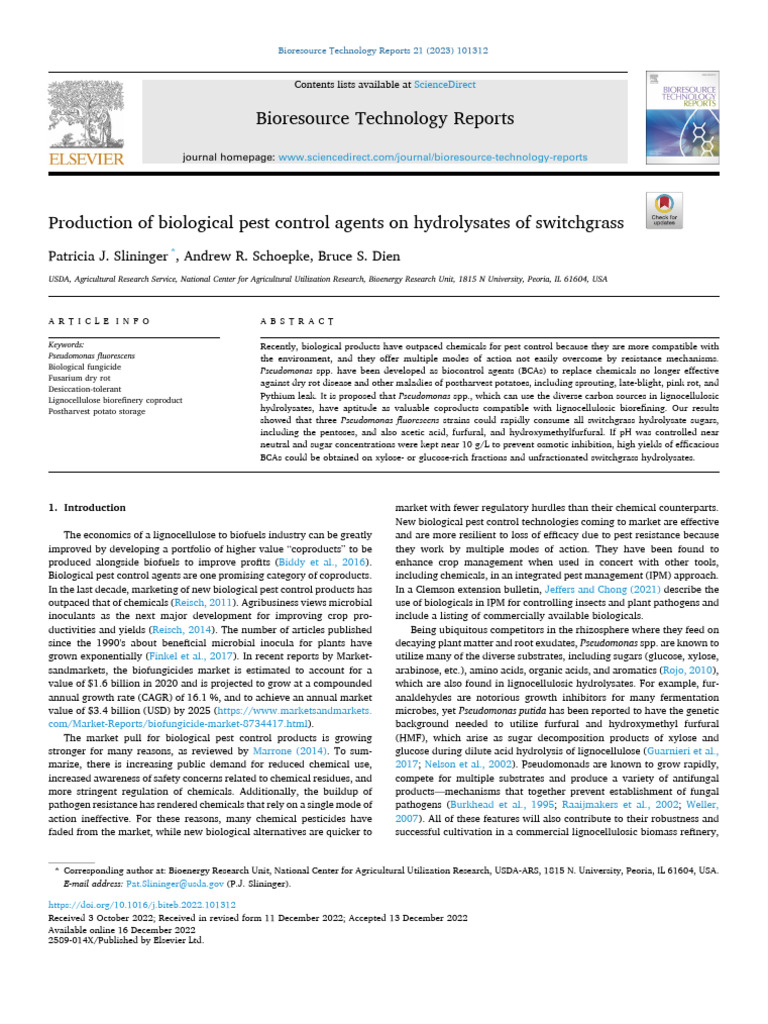 Production of Biological Pest Control Agents On Hydrolysates of ...