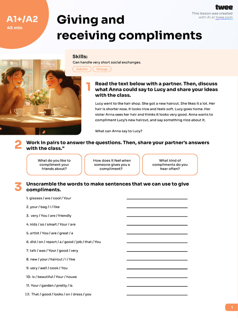 Giving Receiving Compliments A1 A2 | PDF