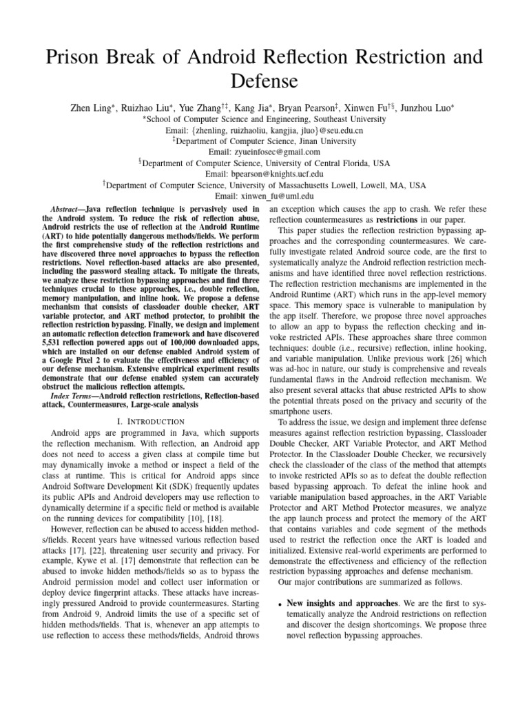 21 INFOCOM Reflection Prison Break of Android Reflection Restriction and Defense | PDF