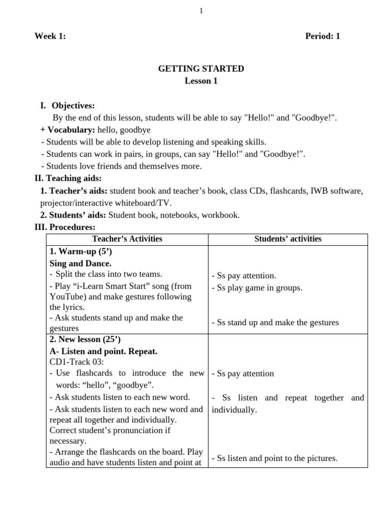 Week 1: Period: 1: Teacher's Activities Students' Activities | PDF