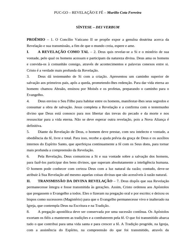 FICHAMENTO DA DEI VERBUM | PDF