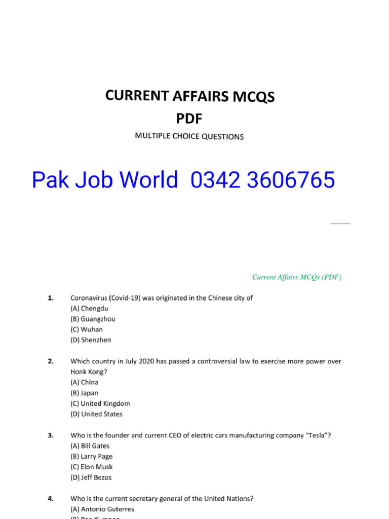 Current Affairs Mcqs | PDF