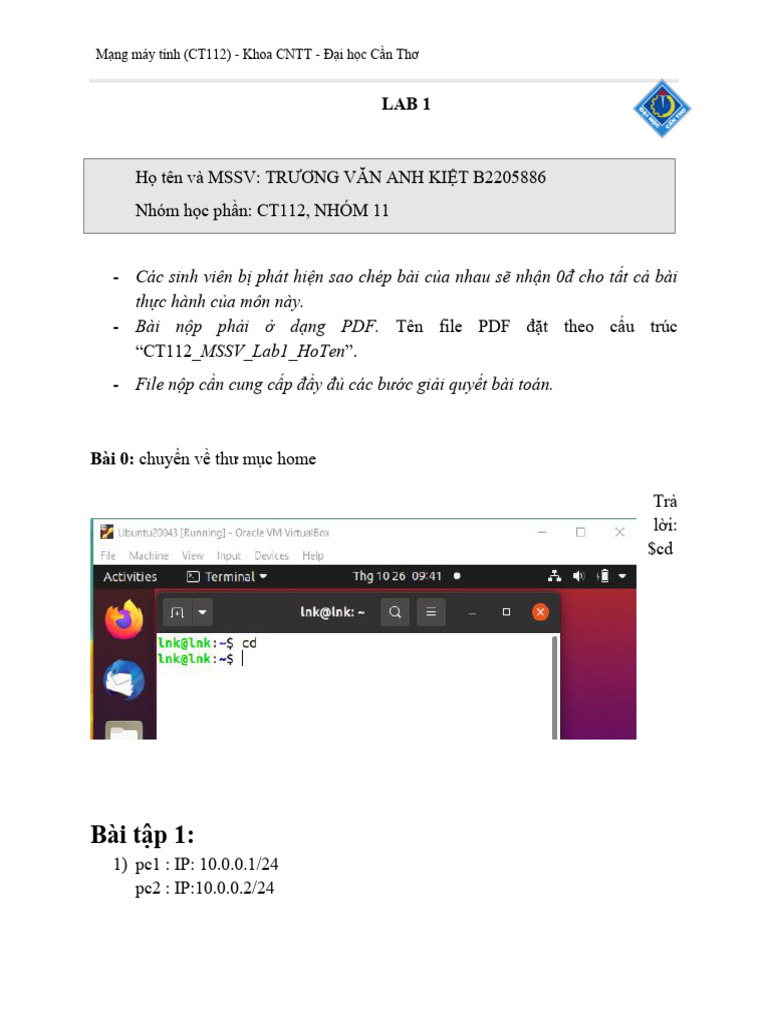 Hướng dẫn thực hành Mạng máy tính CT112 | PDF