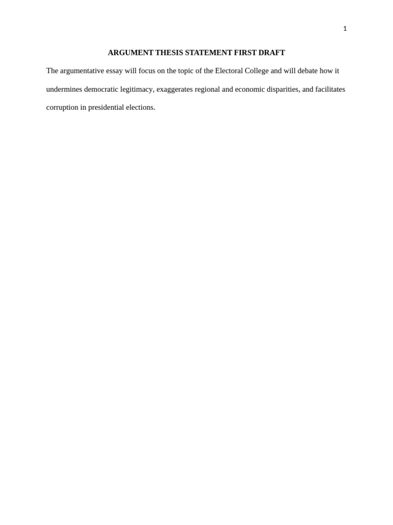 Argument Thesis Statement First Draft | PDF