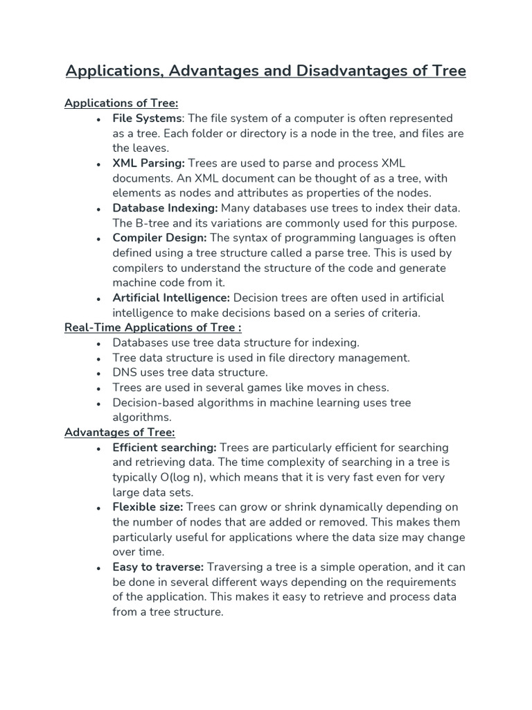 Unit 4 Applications, Advantages and Disadvantages of Tree | PDF