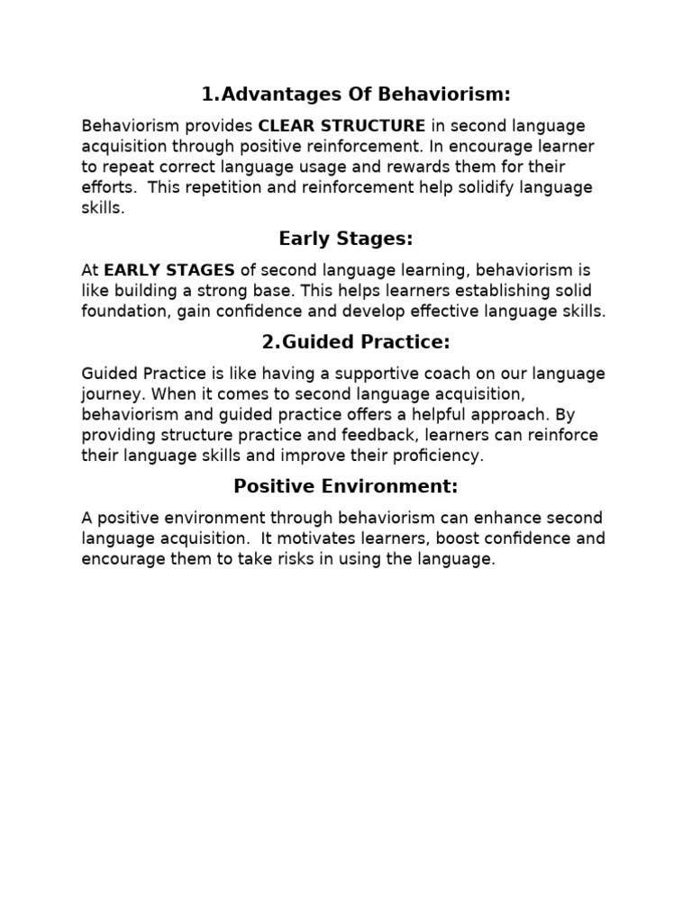 Advantages Of Behaviorism | PDF