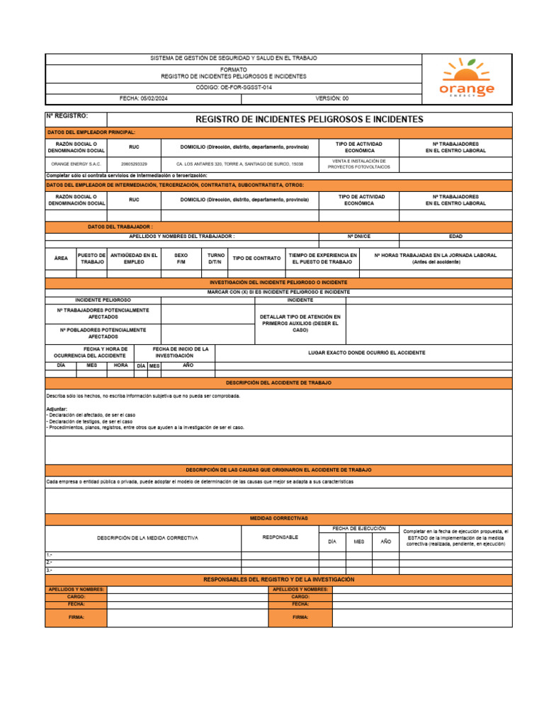 OE-FOR-SGSST-014. - Registro de Incidentes Peligrosos e Incidentes | PDF OE-FOR-SGSST-014. - Registro de Incidentes Peligrosos e Incidentes | PDF