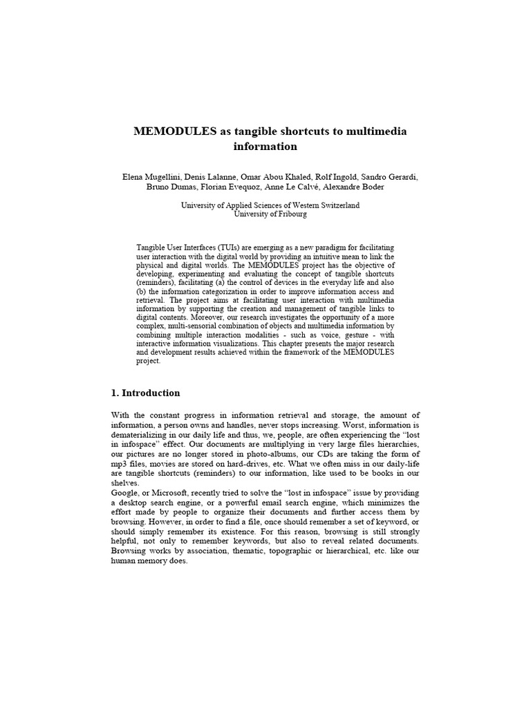 MEMODULES As Tangible Shortcuts To Multimedia Information | PDF | Computing | Information Science