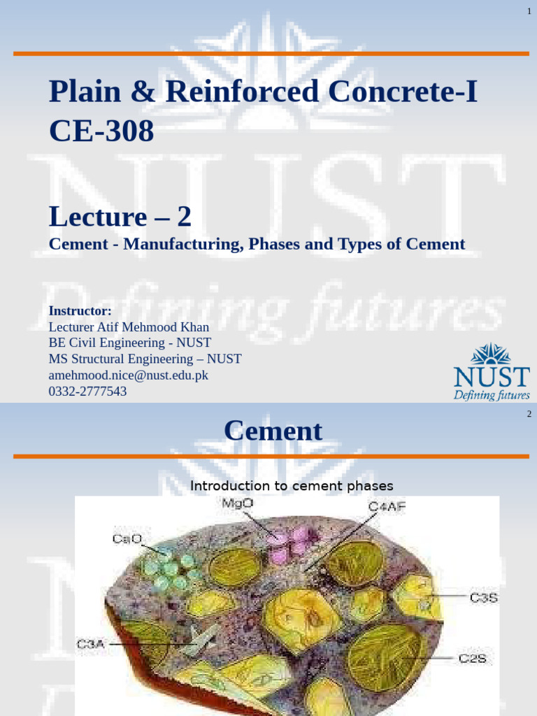 Lecture 2 - Cement - Manufacturing, Phases and Types of Cement | PDF ...