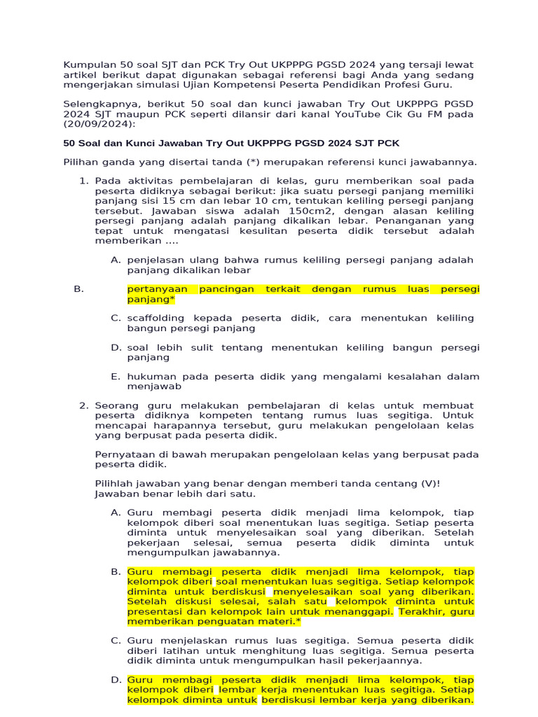 Soal Try Out PPG | PDF