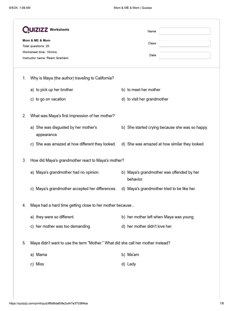 Mom & ME & Mom _ H.W | PDF