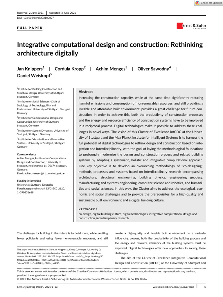 Integrative Computational Design and Construction | PDF