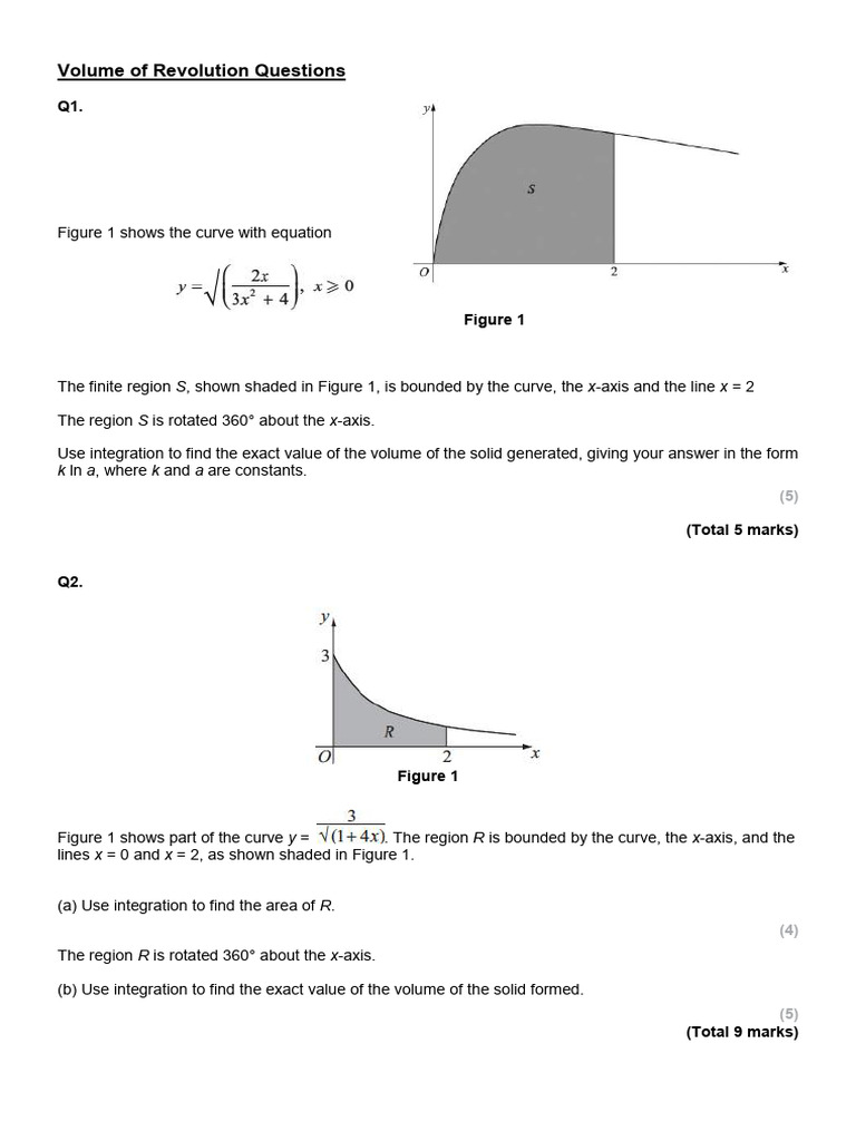 Volume of Revolution Practice | PDF