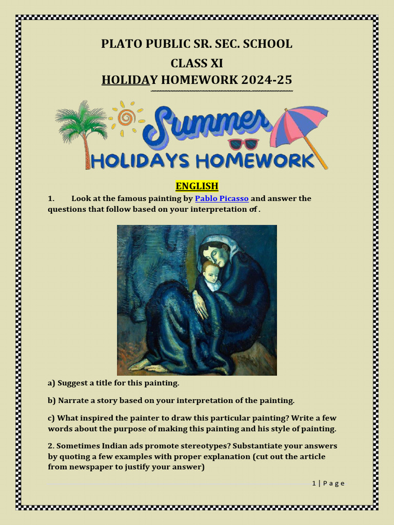 Holiday Homework Guidelines 2024-25 | PDF | Yoga | Art