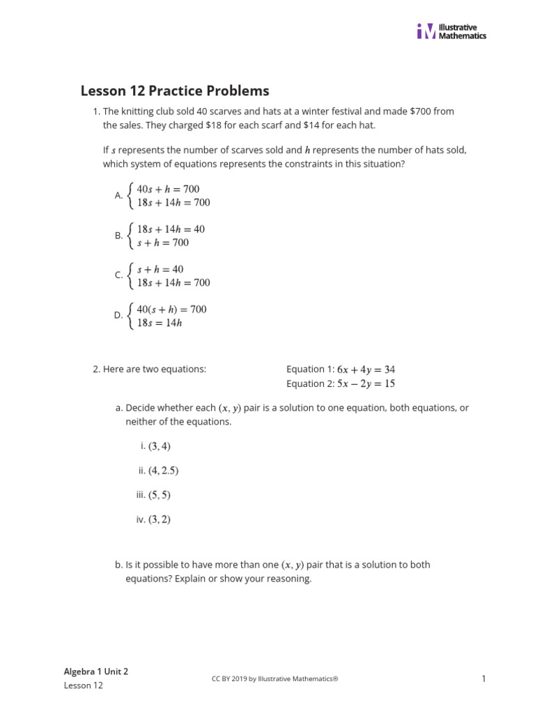 Algebra 1 Practice Problems | PDF
