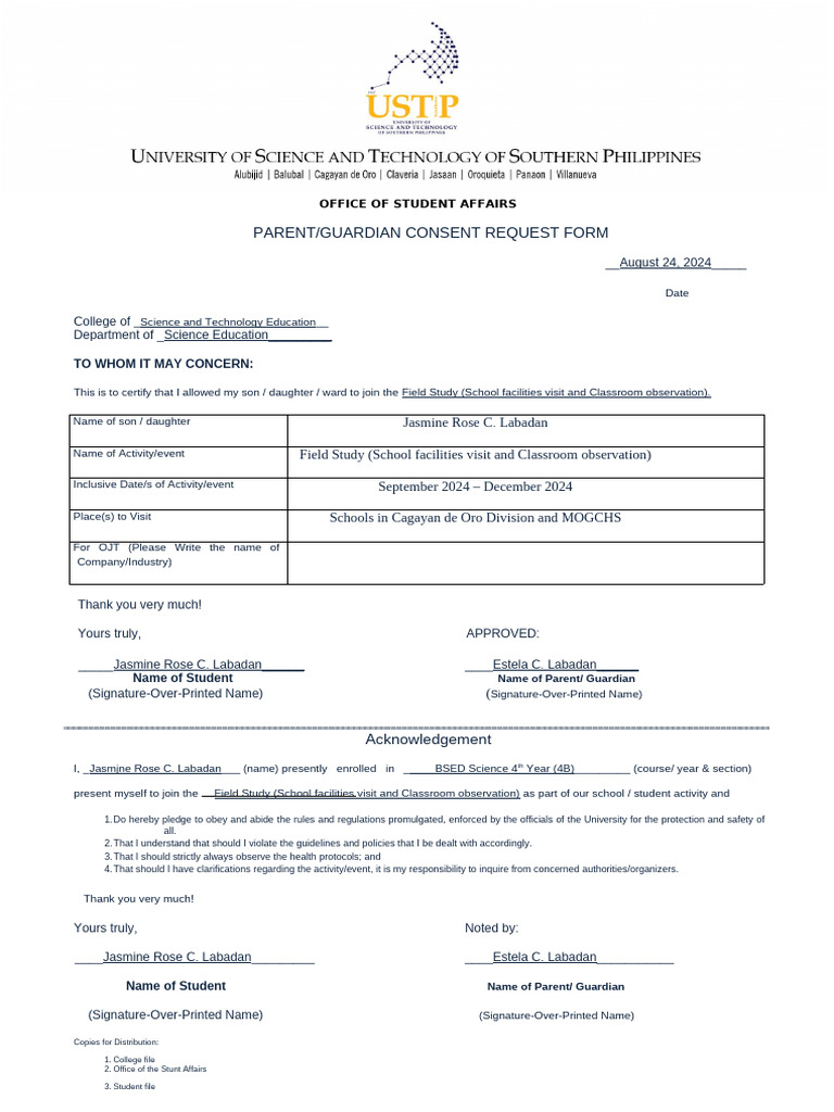 Parents Consent Form | PDF