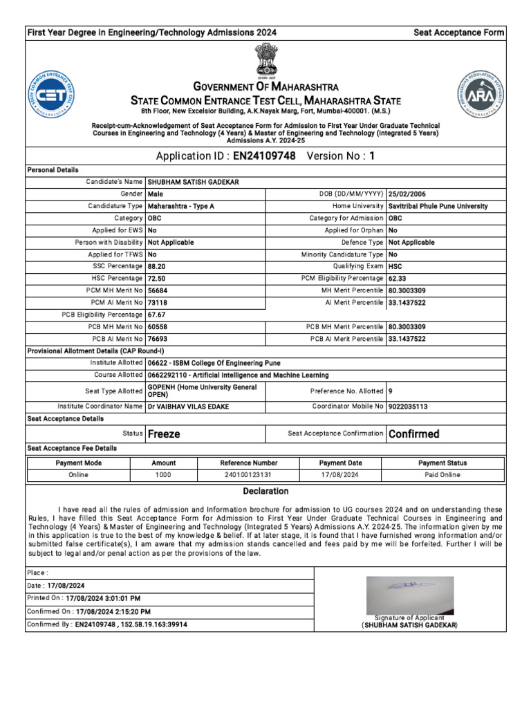 seat acceptance | PDF