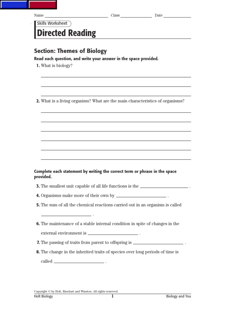 Directed Reading: Section: Themes of Biology | PDF