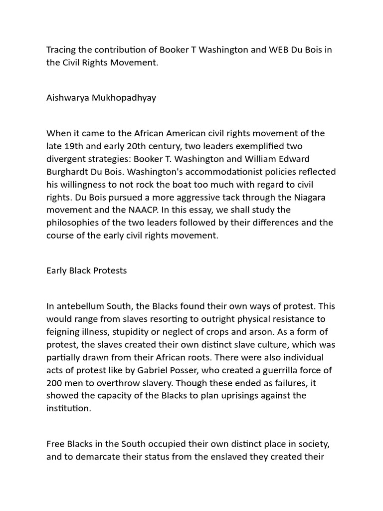 Tracing The Contribution of Booker T Washington and WEB Du Bois in The ...