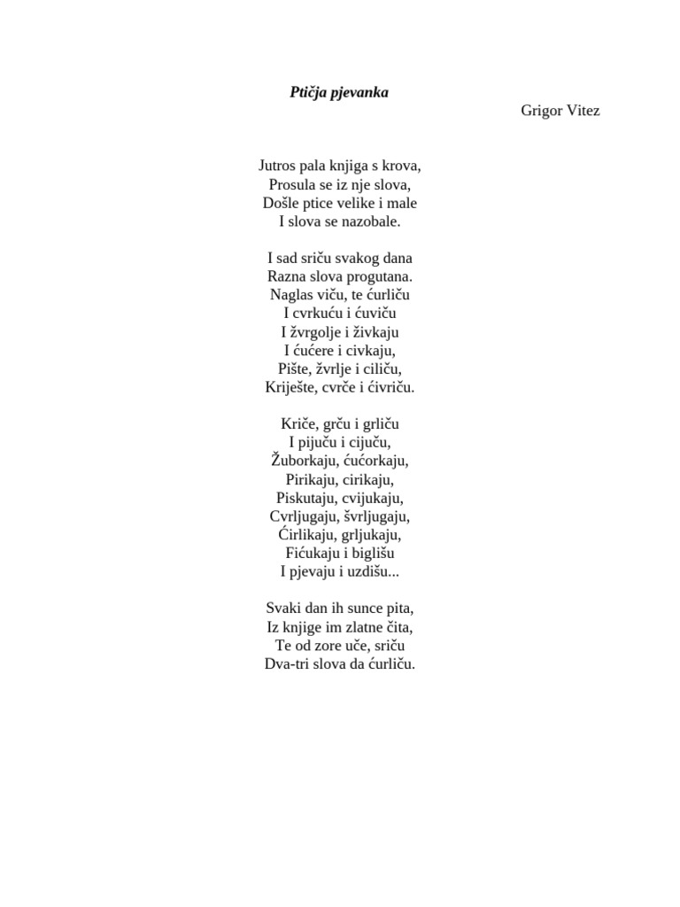 Grigor Vitez_Pticja Pjevanka | PDF